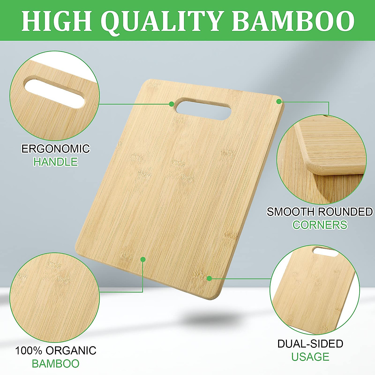 Bamboo Cutting Board Set of 12 Wood Chopping Boards with Handle Thick Cutting Board Kitchen and Dining Bulk Plain Bamboo Cutting Board for Engraving Gift Cooking Decor (Regular)