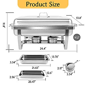 Snowtaros 4 Pack 8QT Chafing Dish Buffet Set, Stainless Steel Food Warmer Set, Rectangular Buffet Server with Tongs & Spoons for Parties, Catering, Banquets, Events (Full Size)