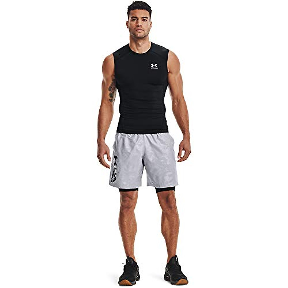 Under Armour mens Armour Heatgear Compression Sleeveless T-shirt , Black (001)/White , Large