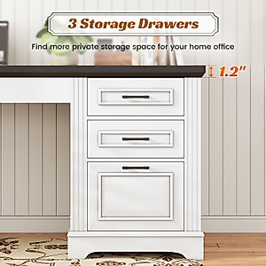 SEDETA Office Desk with 3 Drawers, 55" Executive Computer Desk with Storage Drawers, Farmhouse Desk with Power Outlet for Home Office, White