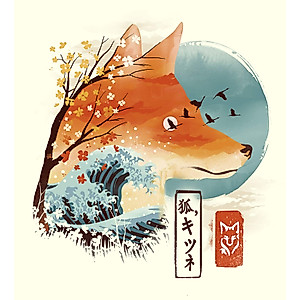 Japanese Fox Art Print - Traditional Ukiyo-e Wall Art 18 x 24 Unframed Cherry Blossom Ocean Waves Spiritual Home Decor Japanese Artwork Whimsical Animal Print Calming Wall Hanging