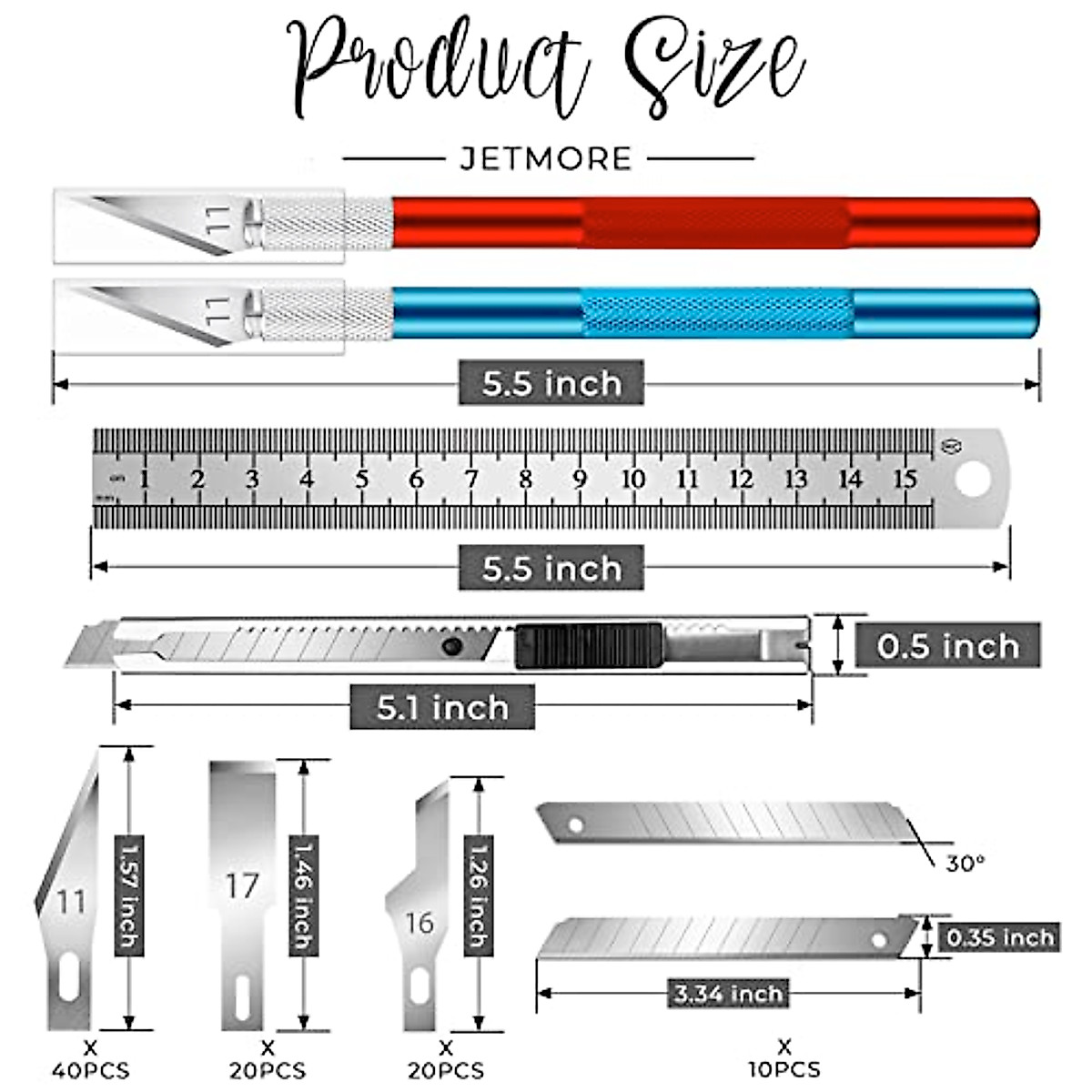 Jetmore 94 Pack Exacto Knife Kit, 2 Precision Exacto Knife Set, 80PCS #11/#16/#17 Exacto Knife Blades with Storage Case, Hobby Knife Craft Knife ​for DIY, Art Work, Cutting, Carving
