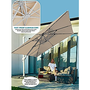 JEAREY 11FT All-Aluminum Cantilever Patio Umbrella Deluxe Large Outdoor Square Umbrella Double Top Offset Hanging Umbrella Heavy Duty Pool Umbrella with Brand Crank & 6 Gears Lift System for Deck Yard Patio Garden Lawn Market, Beige