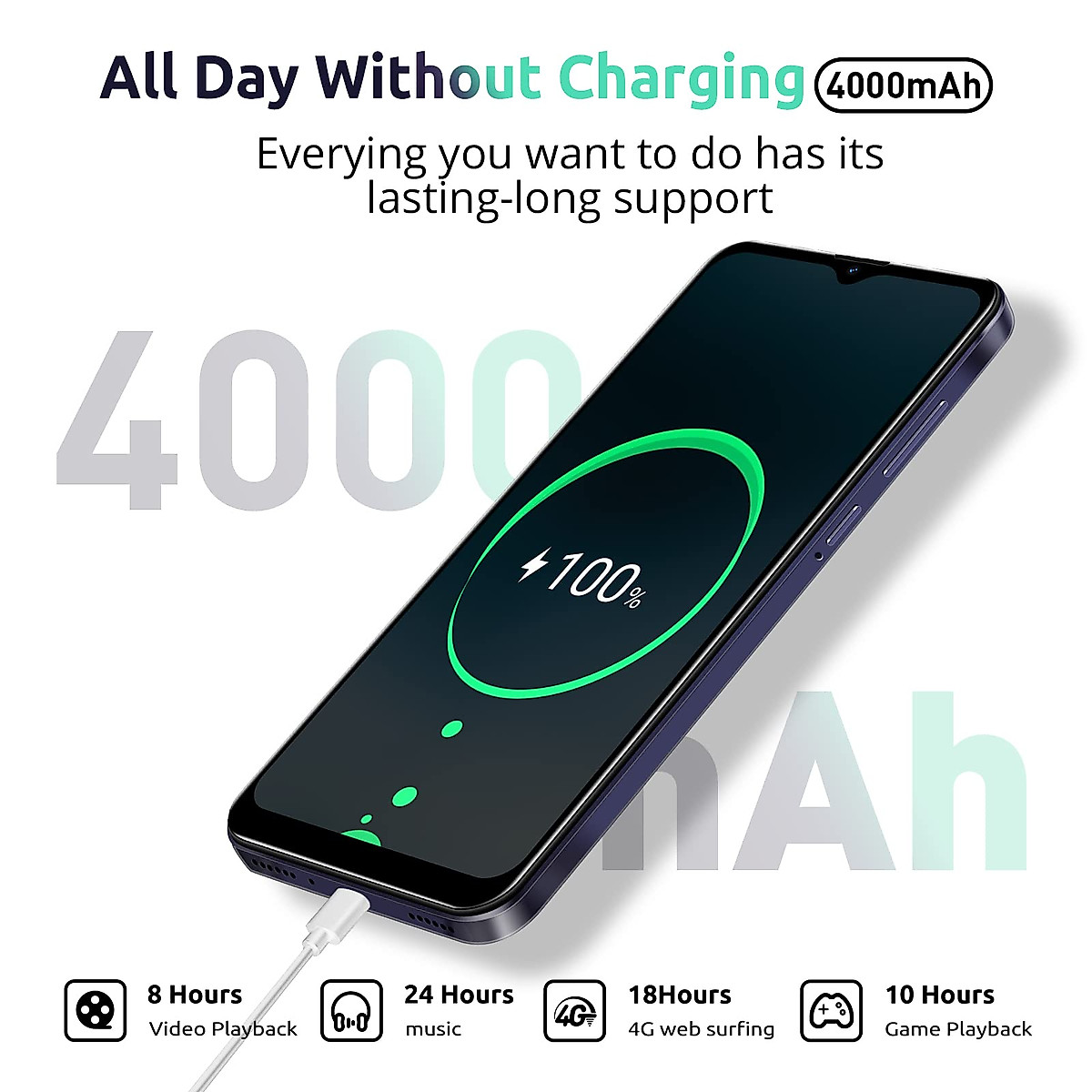 Xgody X18 4G LTE Unlocked Android Phone, 6.3 Inch Cell Phones, Android 10 OS Dual SIM Cheap Smartphone Unlocked, Quad Core 2GB+16GB, Dual 5MP+8MP Camera, 4000mAh Battery, Face ID Smart Phone (Purple)