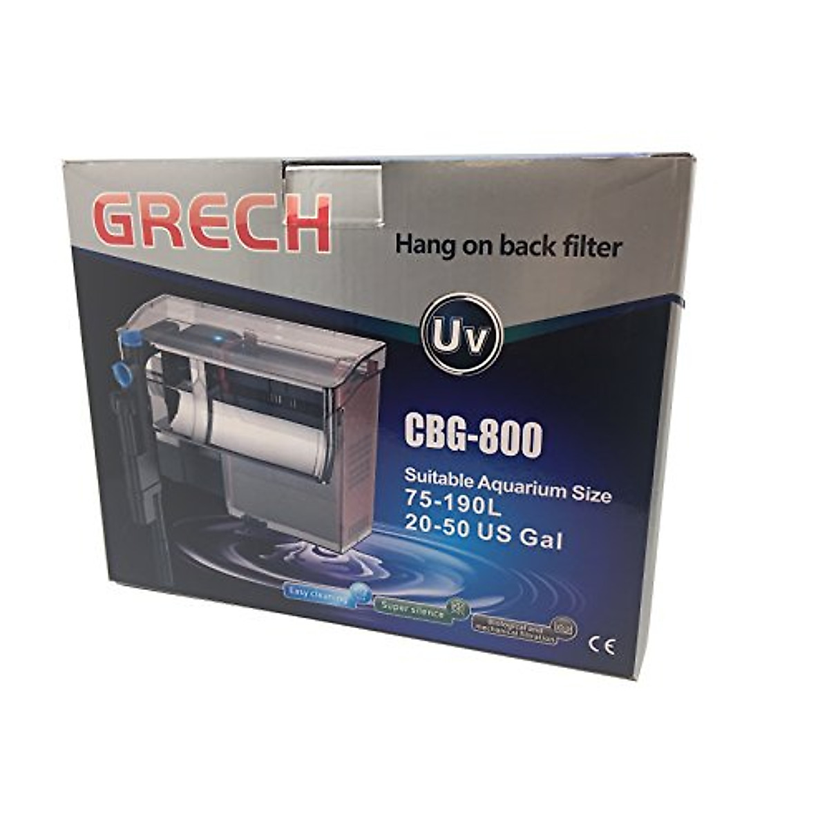 GRECH CBG-800 5W UV Sterilizer Hang-On Back Filter, 20-50 gallon/211 GPH, Black
