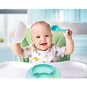 Qshare Toddler Plates, One-Piece Baby Plate for Toddlers and Kids, BPA-Free Strong Suction Plates for Toddlers, Dishwasher and Microwave Safe Silicone Placemat (PigPink/DuckCyan)