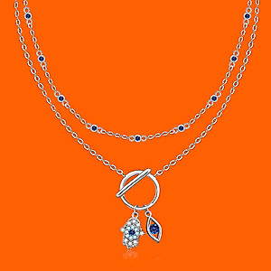 Talonior Layered Hamsa Hand Evil Eye Necklace for Women S925 Sterling Silver Hand of Fatima Necklaces Good Luck Gifts