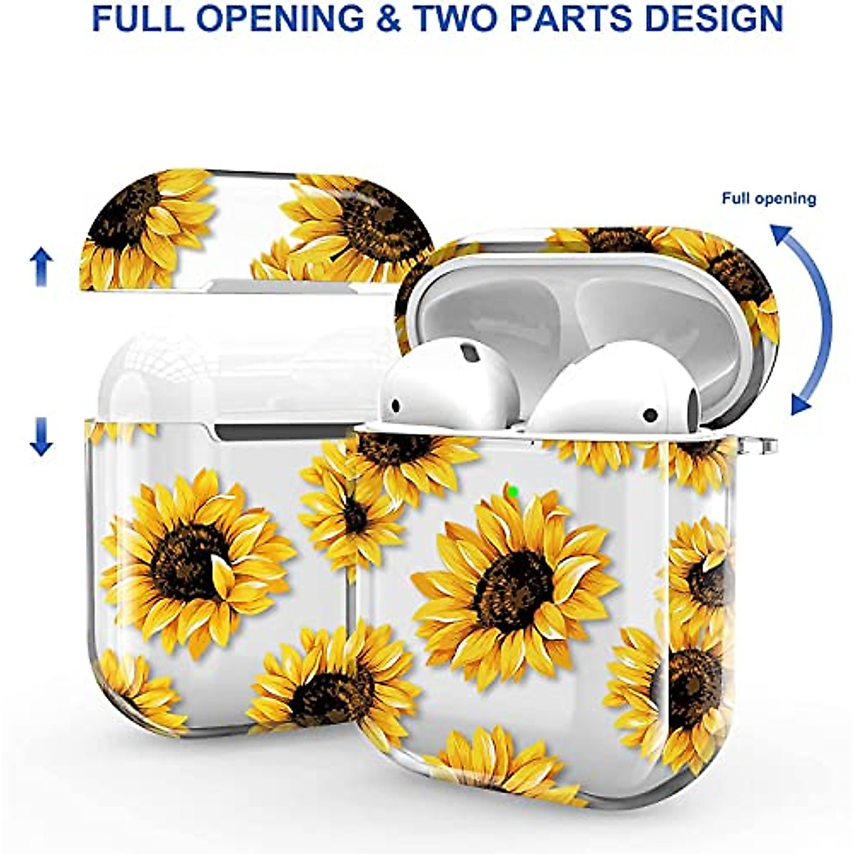 Maxjoy for AirPods Case Cover, Sunflower Floral Clear Air Pod Case for Women Girls Cute Hard Protective iPod Cover with Keychain Compatible AirPod 2nd 1st Gen Charging Case 2&1, Flower
