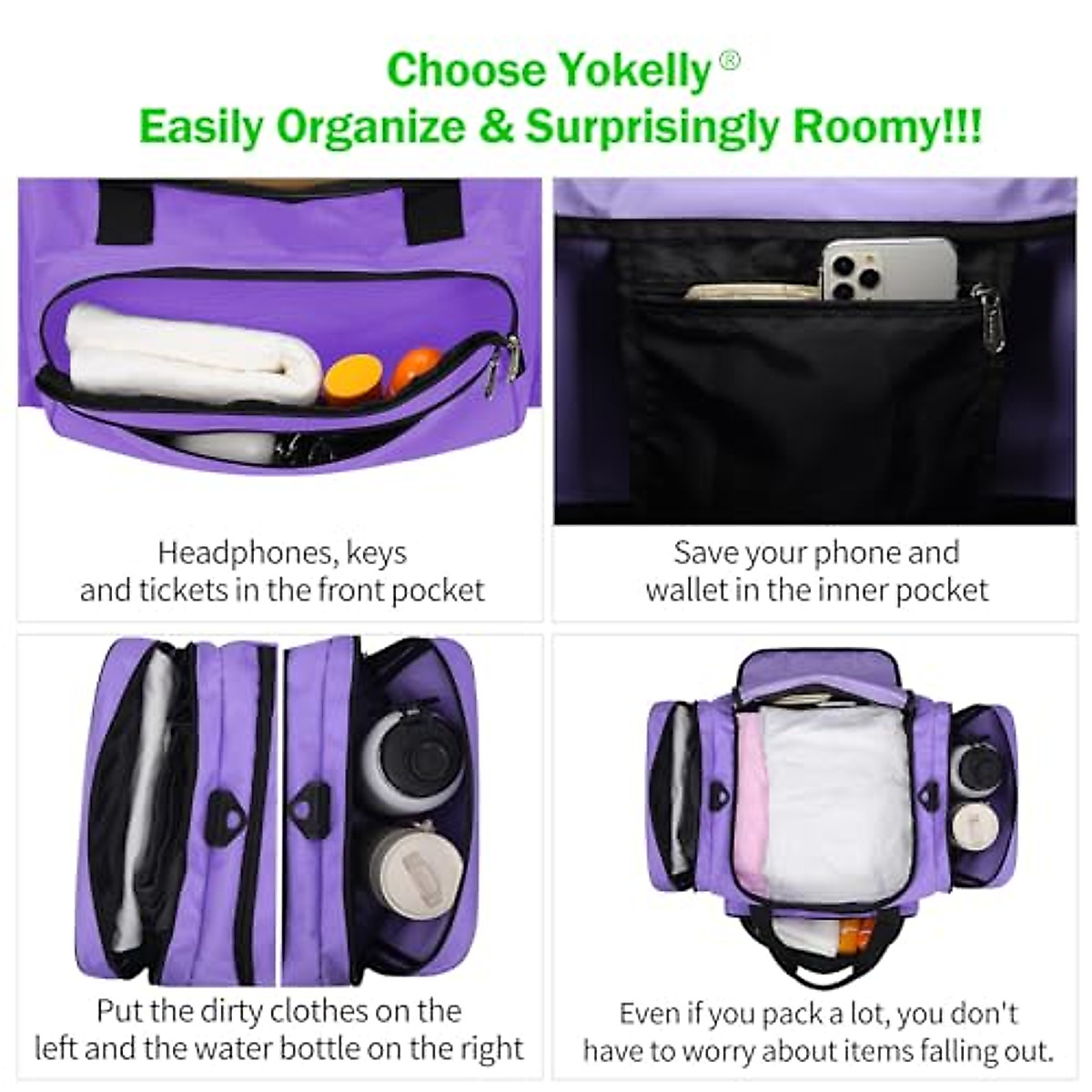 YoKelly Sports Duffel Bag 20 inch for Travel Gym - Purple