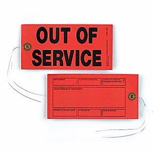Out of Service Tags 50-pk. - 6.25" x 3.125", Red, Synthetic, 12" Tag Wires Attached