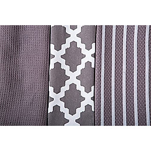 FRENCH BREAD Premium Kitchen Towels Set With Hang Loop - Pack of 5 Cotton Dish Towels for Drying Dishes, 18”x 26”, Absorbent Tea Towels, Dish Towels for Kitchen, Quick Drying Kitchen Towel Set - Gray