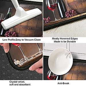 2 Piece Wine Kitchen Rug Set, 3D Wine Glasses Kitchen Rugs and Mats Non Skid Washable Absorbent Microfiber Kitchen Floor Decor Mat 17"x47"+17"x30"
