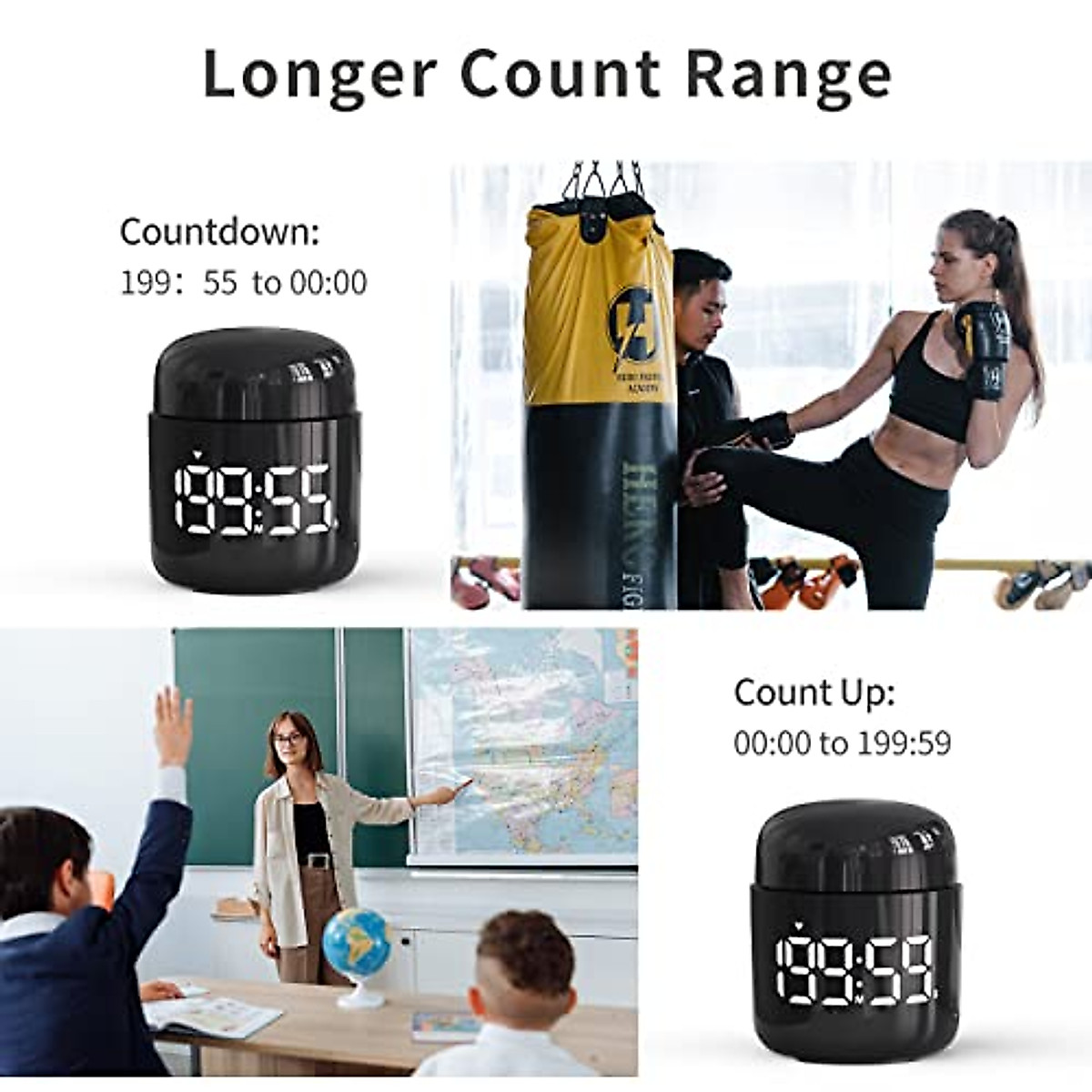 MeesMeek Digital Kitchen Timer,Countdown Countup Timer with Large LED Display Volume Adjustment,Timer for Cooking, Classroom Time for Kids and Teachers. (Black)