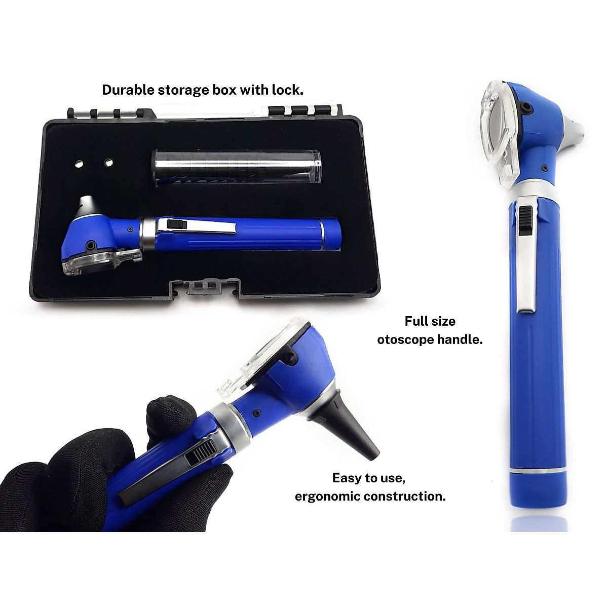 MEDCASE Brilliance Otoscope - Professional Ear Scope with LED Light and Speculum for Ear Examination and Diagnosis - Ideal for Professional and Home Use - Blue