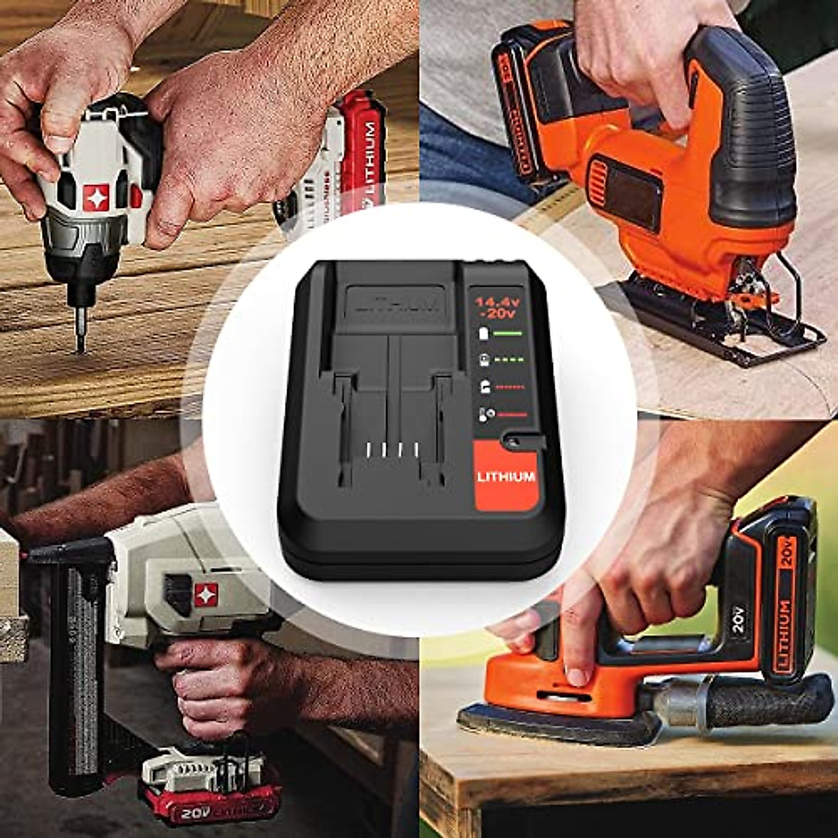 Energup Charger for Black and Decker 20V Lithium Battery LBXR20 LBXR2030 LB2X4020 and Compatible with Porter-Cable 20V Lithium Battery PCC680L PCC681L PCC682L PCC685L PCC685LP