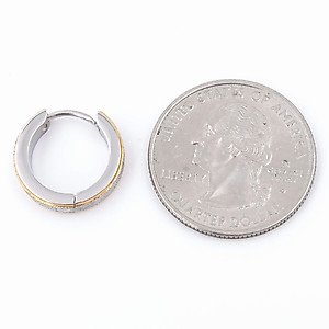 Stainless Steel Mens Hoop Earrings Stripe Gold Color Bevel Edge 16mm