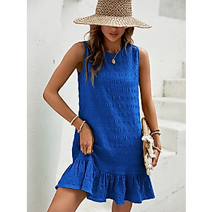 SOLY HUX Women's Ruffle Hem Sleeveless Tank Dress Round Neck Casual Smock Summer Mini Dresses