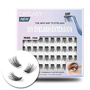 CarLary Lash Clusters, DIY Eyelash Extension, 40 Mini Glue Bonded Clusters Individual Lashes, Wispy Fluffy Reusable Artificial Natural Look, C Curl Lashes Pack (Volume-14mm)