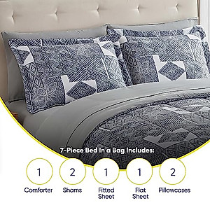 Sweet Home Collection 7 Piece Comforter Set Bag Solid Color All Season Soft Down Alternative Blanket & Luxurious Microfiber Bed Sheets, Tulsa, Queen