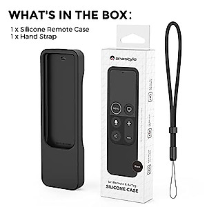 AhaStyle Protective Case for Apple TV Remote with AirTag Holder, Anti Slip Silicone Cover Compatible with 2017 Apple TV 4K [1st Generation] and 2016 Apple TV HD (Black)