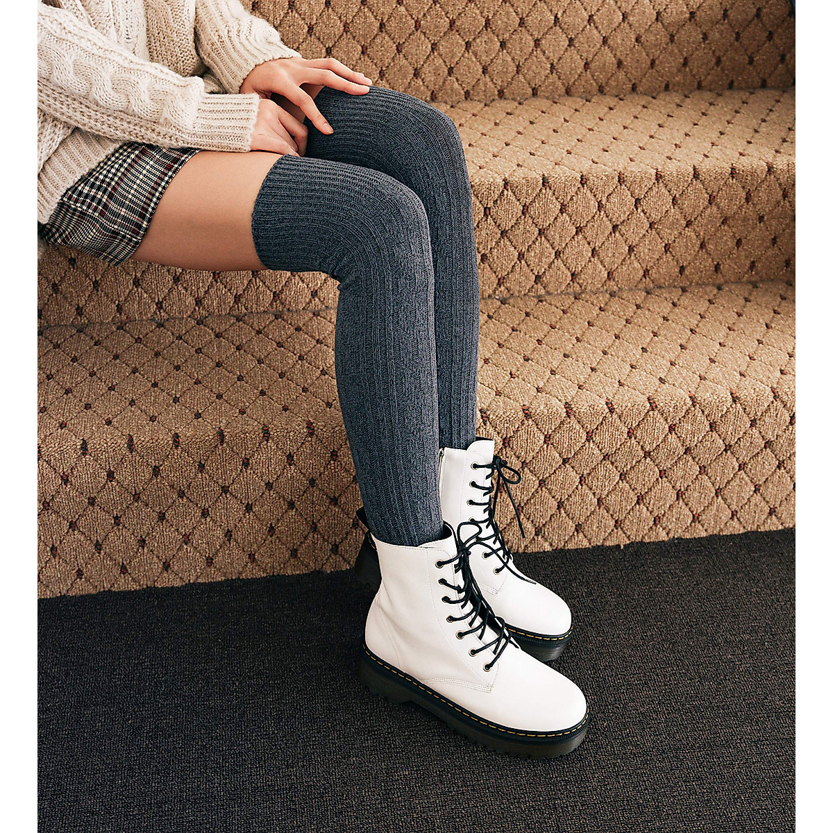 STYLEGAGA Winter Cozy Cable Knit Over The Knee High Boot Socks (One Size: XS to M, Cozy Cable_Basic 3Pair)