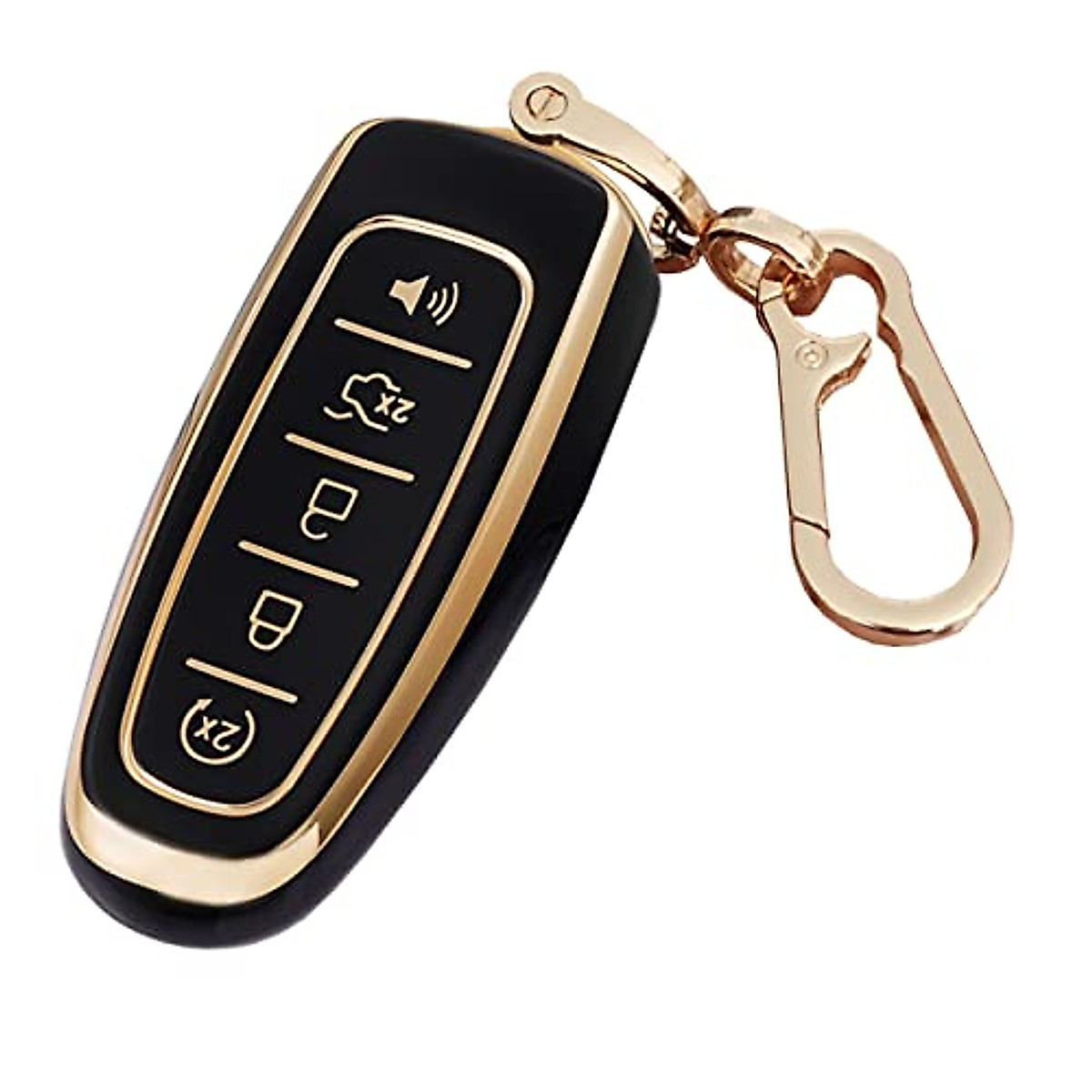 QIXIUBIA for Ford Key Fob Cover Keyless Remote Smart Key Fob Shell with Keychain Fit for Ford C-Max Edge Escape Expedition Explorer Flex Focus Taurus Lincoln MKS MKT MKX Navigator (Black)