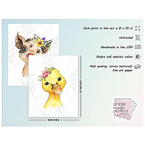 Baby Farm Animals Wall Art Prints - Nursery Decor - Set of 6-8x10 - Unframed - Watercolor