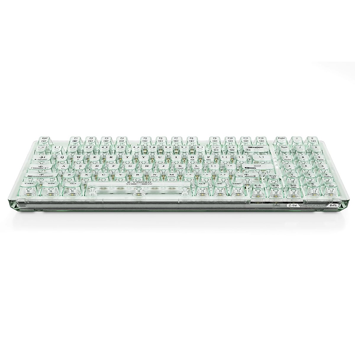 HUO JI Mechanical Gaming Keyboard USB Wired Compact with Clear Keycaps, RGB Side-Lit, Single Led Backlit, Number Pad, White Switch, Detachable Type C Cable, 94 Keys for PC/Computer/Laptop