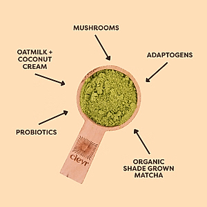 Clevr Matcha Green Tea Powder, Oat Milk Instant Latte Mix with Organic Matcha, Adaptogens, Mushrooms, Probiotics, Lion's Mane, Reishi and Ashwagandha