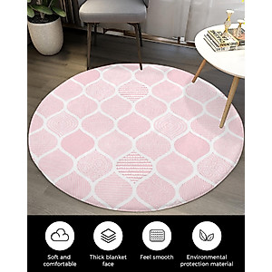 Morocco Pink Fluffy Round Area Rug Carpets 5ft,Plush Shaggy Carpet Soft Circular Rugs,Non-Slip Fuzzy Accent Floor Mat for Living Room Bedroom Nursery Home Decor Geometric Minimalist Boho Indian Print