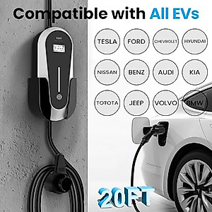 Vschnel Level 2 EV Charger, 16A 110-240V 17ft Portable Electric Vehicle Charger, NEMA 6-20 with NEMA5-15 Adapter Plug for J1772 Electric Cars