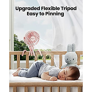 Gaiatop Mini Portable Stroller Fan, Battery Operated Small Clip on Fan, Detachable 3 Speed Rechargeable 360° Rotate Flexible Tripod Handheld Desk Cooling Fan for Car Seat Crib Treadmill Travel Pink