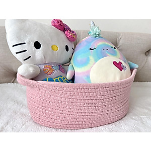 GiftExpress 2 Pack Pink Woven Basket - 13" x 8" x 5" Cotton Rope Organizing Baskets for Baby Items or Cat & Dog Toys - Cute Soft Gift Storage Bin w/ Handles