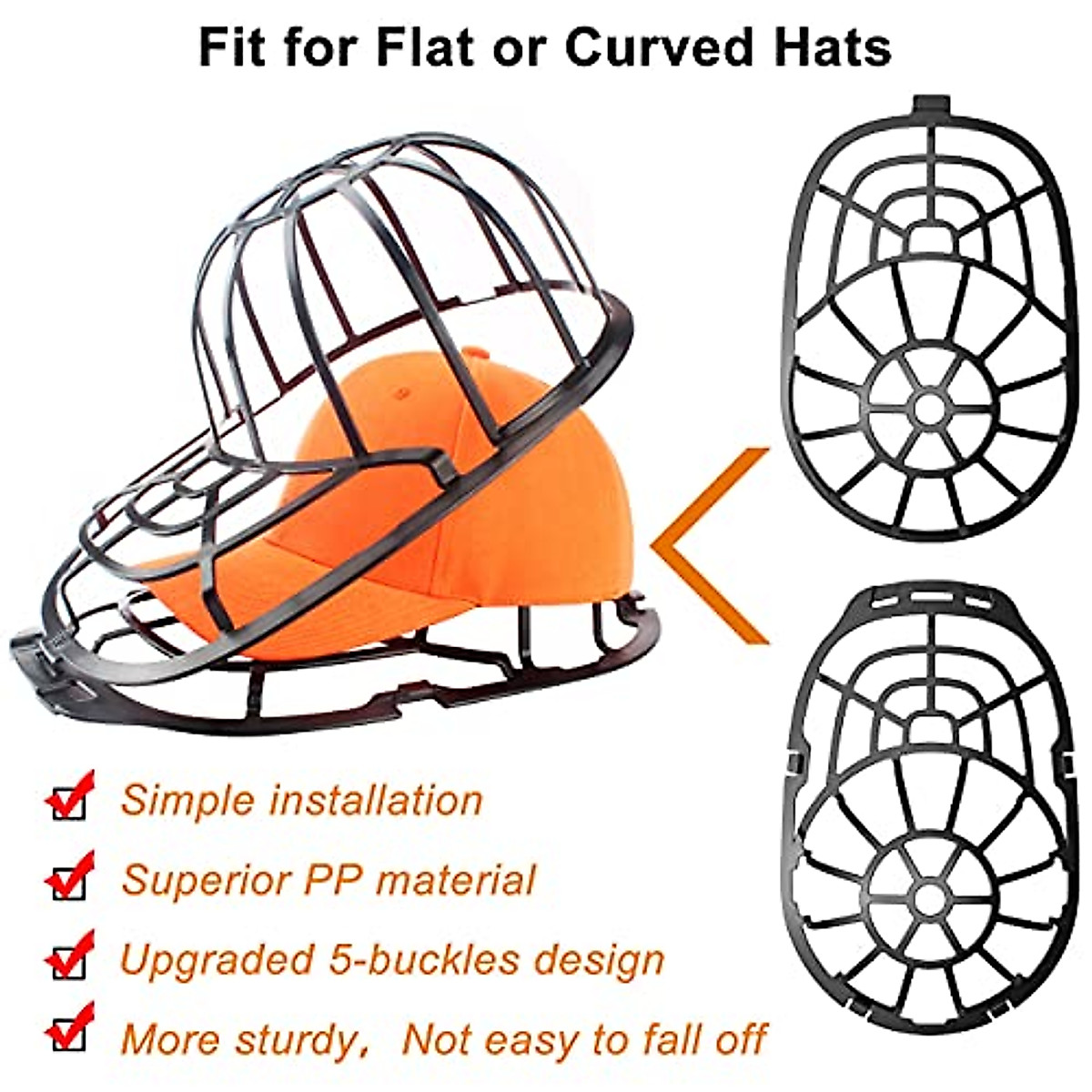 2 Pack Baseball Hat Washer Cleaning in the Dishwasher and Washing Machine, Cap Washing Protector Holder Fit for Adult and Kid's Ball Caps (Black)