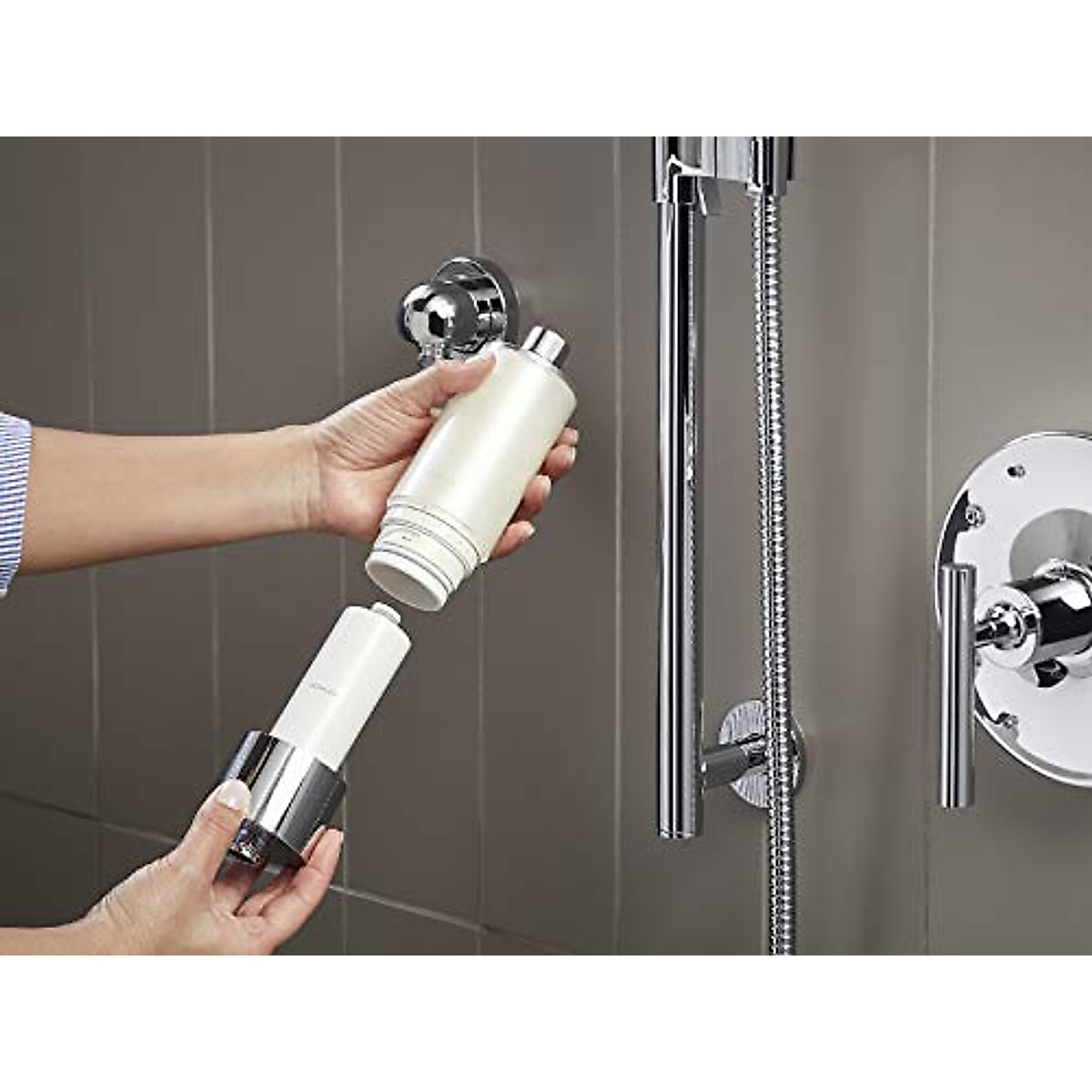 Kohler 30646-CP Aquifer Shower Water Filtration System, Reduce Chlorine, Includes Filter Replacement, Polished Chrome