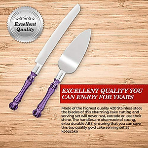 Homi styles Cake Knife and Server - Wedding Cake Knife Set - Serving Set for Receptions, Birthdays - Cake Cutting Set - Match the Color to Your Event Theme - Cake Knife and Cutter (Purple)
