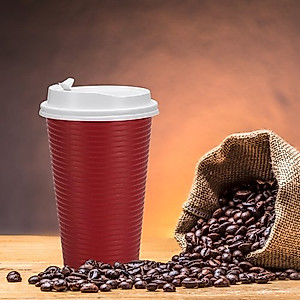 Nicole Home Collection Double-Walled Insulated Ripple Paper Disposable Cups With Lids For Hot Beverage, Pack of 30 Coffee Cup, 12 oz, Maroon