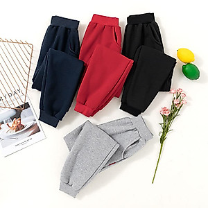 GFQLONG Toddler Baby Boys 2 Pack Cotton Active Jogger Pants,Kids Casual Athletic Sweatpants Solid Pocket Bottoms,Navy Blue+Blue 2-3T