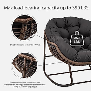 Hubhalsun Deluxe Patio Rocking Chair with Padded Cushion, Oversized Rattan Egg Rocking Chair, Indoor & Outdoor, Rocker Recliner Chair for Front Porch, Garden, Patio, Backyard (61611815-sets3-B)