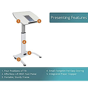 Stand Up Desk Store Pneumatic Adjustable Height Tilting Laptop Lectern Speakers Podium (White, 25.5" Wide)