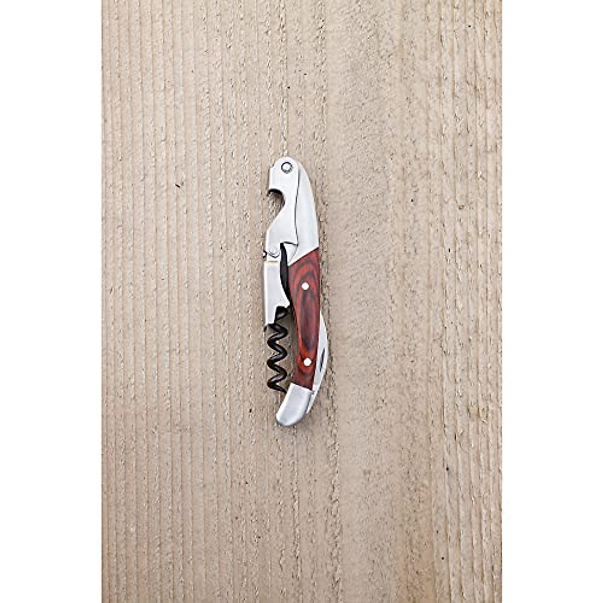 Twine Country Home Double Hinged Wood Corkscrew, Rosewood Inlay Wine Key, Bar Tool, Wine Opener, 4.75"