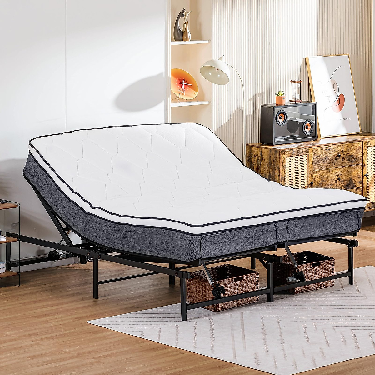COMHOMA Adjustable Bed Frame King Bed Base with Remote Control, Independent Head and Foot Incline, Adjustable Bed Frames with Mattress Holder, Bed Base Only King-73