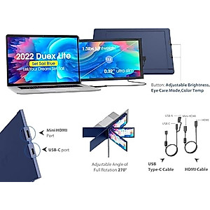Duex Max DS Mobile Pixels (2024 Version) 14.1" Portable Monitor, FHD 1080p Laptop Screen Extender HDMI Laptop Monitor USB C Plug and Play,Windows/Mac/Linux/Switch/Android Compatible