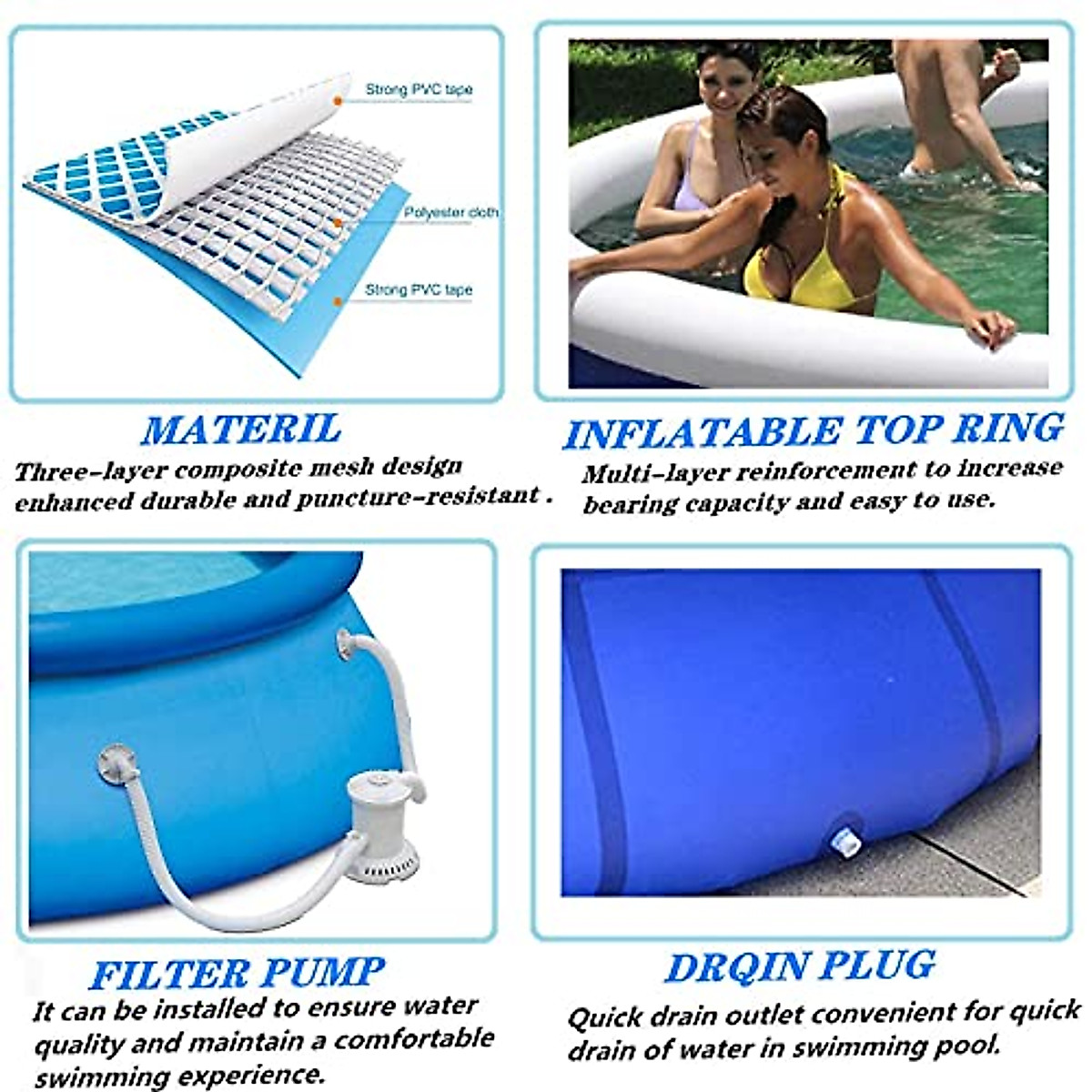 Inflatable Swimming Pools for Kids and Adults Above Ground, Blow Up ...