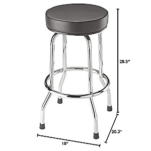 BIG RED Torin Swivel Bar Stool: Padded Garage/Shop Seat with Chrome Plated Legs, Black, 28.74" Tall, 18.5" Diameter