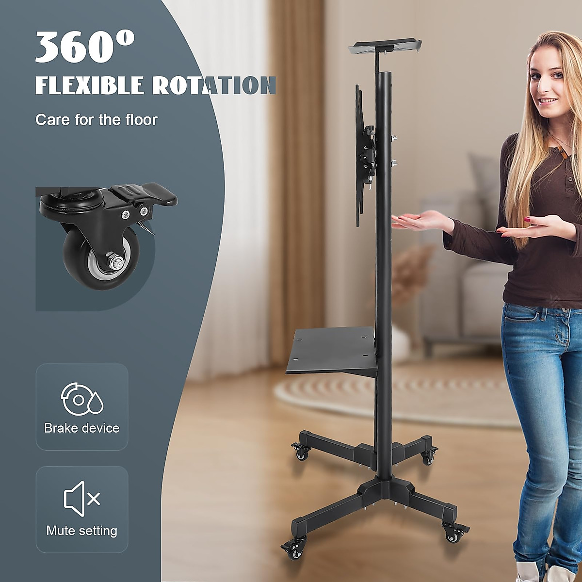 GCCSJ Mobile TV Cart for 32-70 Inch LCD LED OLED Flat Curved Screen TVs Up to 110 lbs Height TV Cart with Wheels Adjustable Portable TV with Laptop DVD Shelf, Locking Wheels, Max VESA 600x400mm