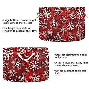 senya Christmas Large Storage Basket Christmas Red Pattern with Snowflakes Flower for Toys Clothes Storage Bin Box Laundry Hamper Organizer Bag with Handles