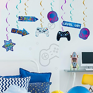 WERNNSAI Video Game Hanging Swirls - 21 PCS Video Game Party Decorations for Kids Boys Gamer Birthday Party Ceiling Window Door Decors Hanging Whirls Streamers for Gaming Night Party Supplies