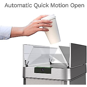 hOmeLabs 13 Gallon Automatic Trash Can for Kitchen - Stainless Steel Garbage Can with No Touch Motion Sensor Butterfly Lid and Infrared Technology with AC Power Adapter