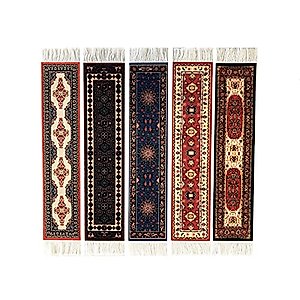 Set of 5 Rug Bookmarks, Colorful Carpet Book Marks for Reading, Miniature Oriental Style Design, Novelty Office Accessories